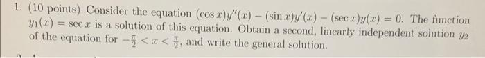Solved 1. (10 points) Consider the equation | Chegg.com