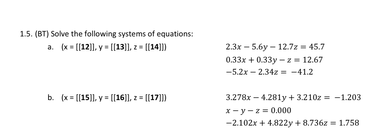 1.5. (BT) ﻿Solve the following systems of | Chegg.com