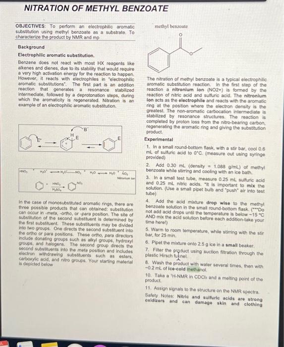 Solved NITRATION OF METHYL BENZOATE OBJECTIVES: To perform | Chegg.com