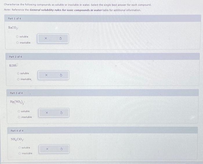 Solved Characterize the following compounds as soluble or | Chegg.com