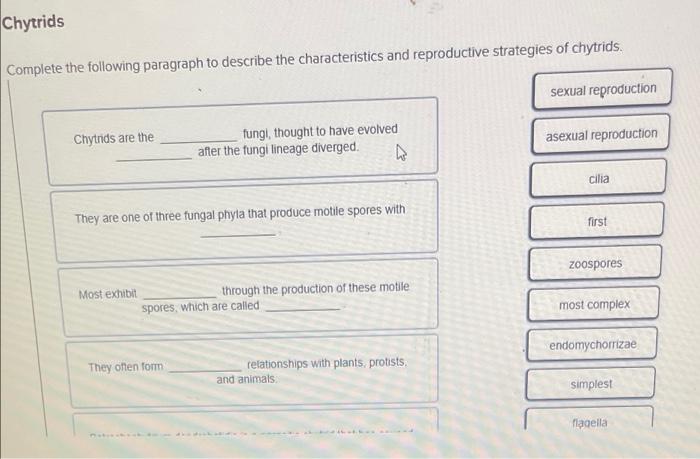 Solved Chytrids Complete the following paragraph to describe | Chegg.com