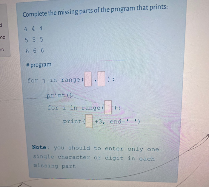 Solved Complete the missing parts of the program that | Chegg.com