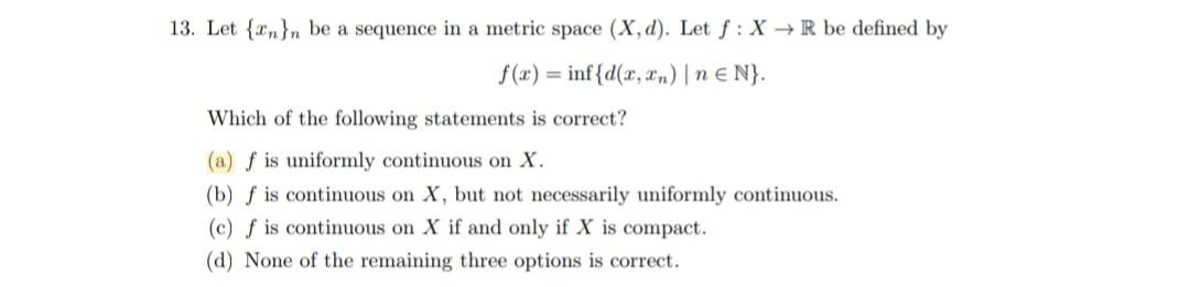 Solved Let {xn}n ﻿be a sequence in a metric space (x,d). | Chegg.com