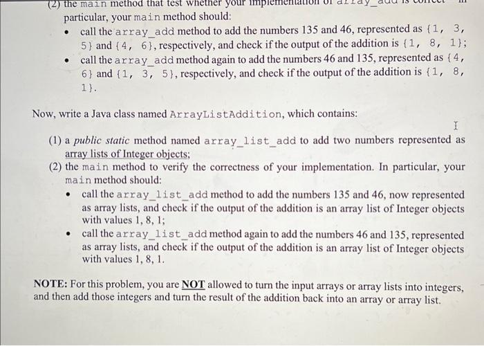 Solved 4. Adding two numbers represented as two Java arrays | Chegg.com
