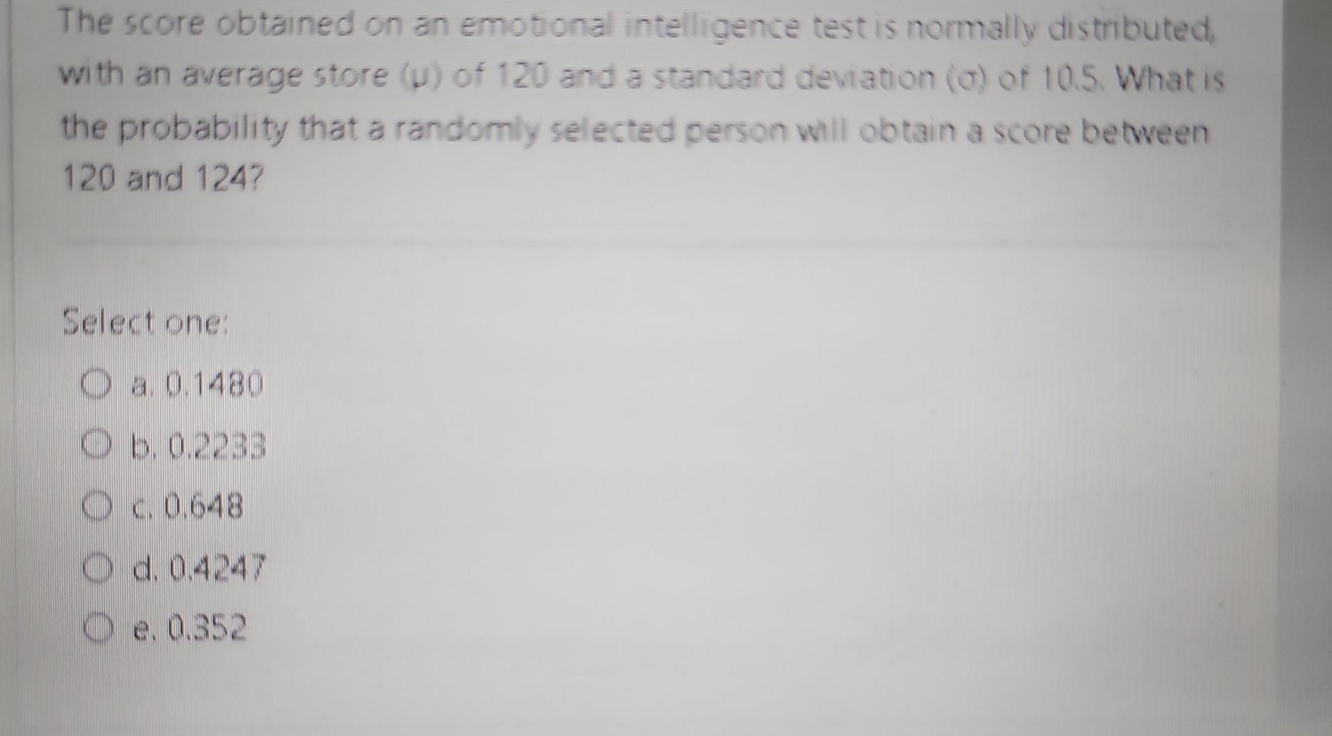 Solved The score obtained on an emotional intelligence test | Chegg.com