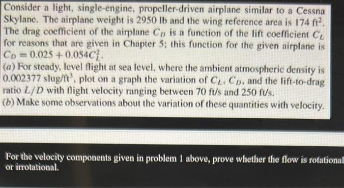Solved Consider a light, single-engine, propeller-driven | Chegg.com