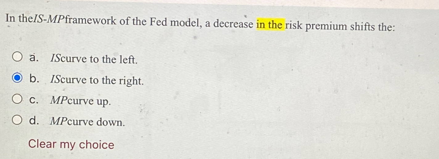 Solved In the IS-MP ﻿framework of the Fed model, a decrease | Chegg.com