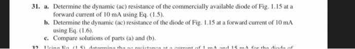 Solved 31. a. Determine the dynamic (ac) resistance of the | Chegg.com
