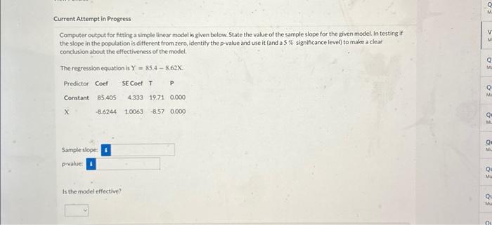 Solved Computer Output For Fitting A Simple Linear Model Is