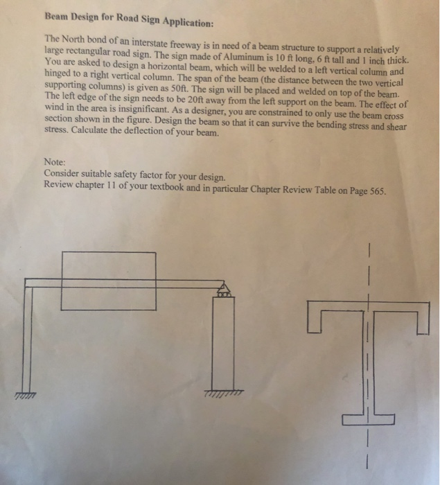 Solved Beam Design for Road Sign Application: The North bond | Chegg.com