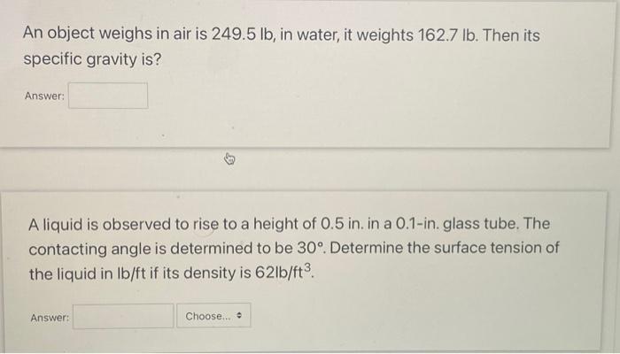 Solved can you answer both pleaseAn object weighs in air is | Chegg.com
