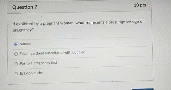 Solved If exhibited by a pregnant woman, what represents a | Chegg.com