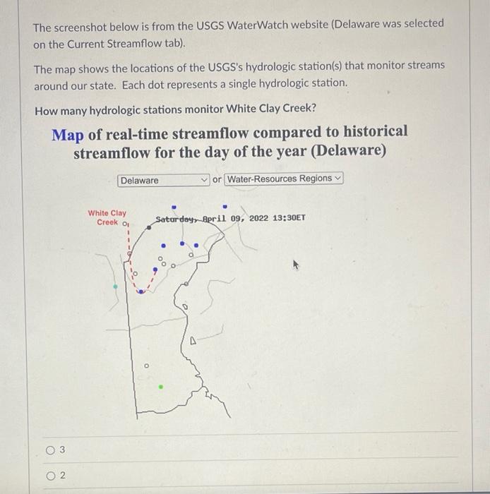 Solved The screenshot below is from the USGS WaterWatch | Chegg.com