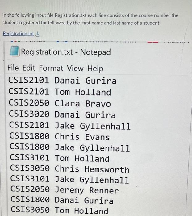 Solved In the following input file Registration.txt each | Chegg.com