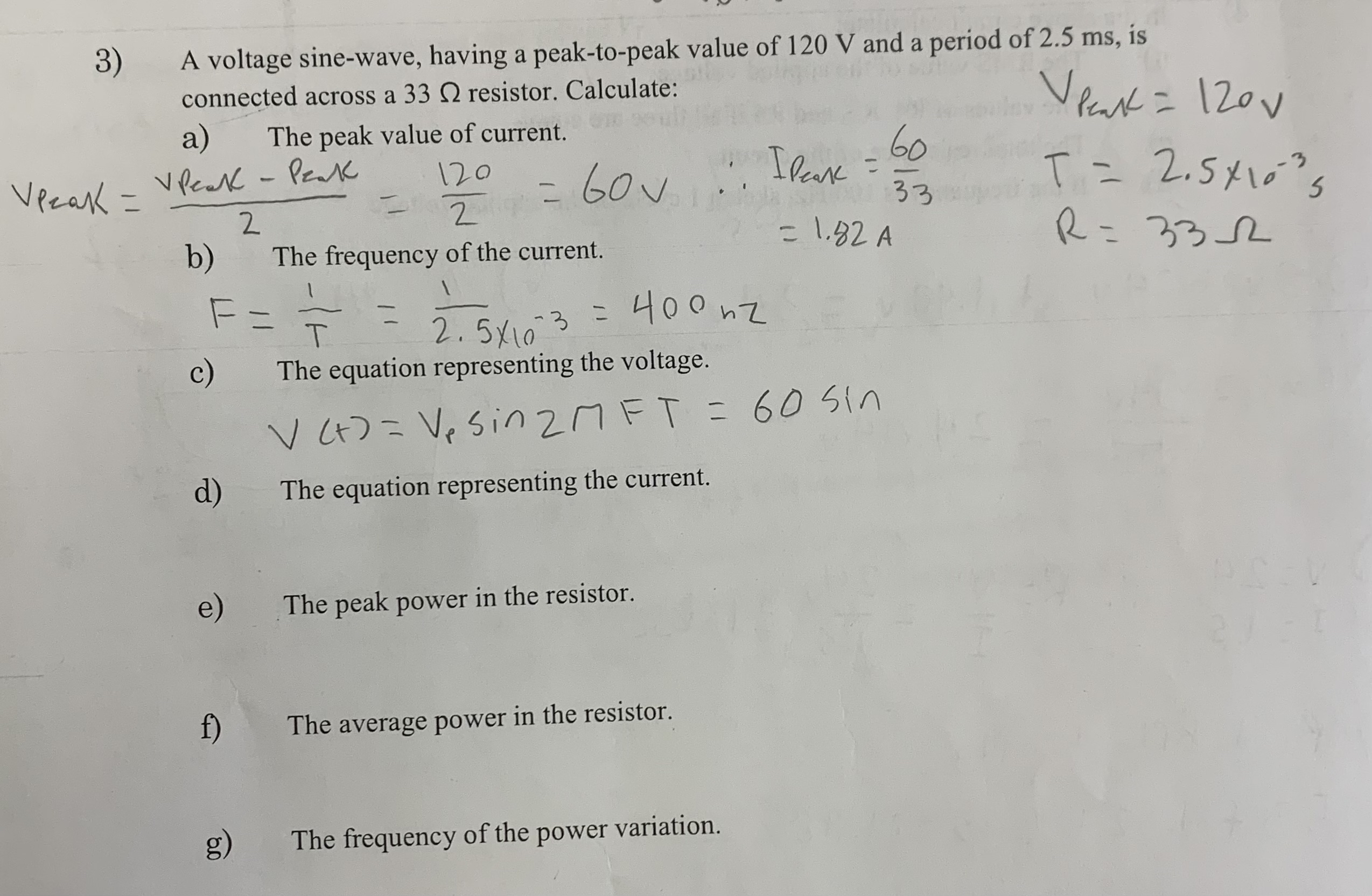 Solved A voltage sine-wave, having a peak-to-peak value of | Chegg.com