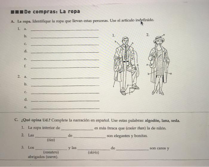 Solved De compras: La ropa A. La ropa. Identifique la ropa | Chegg.com