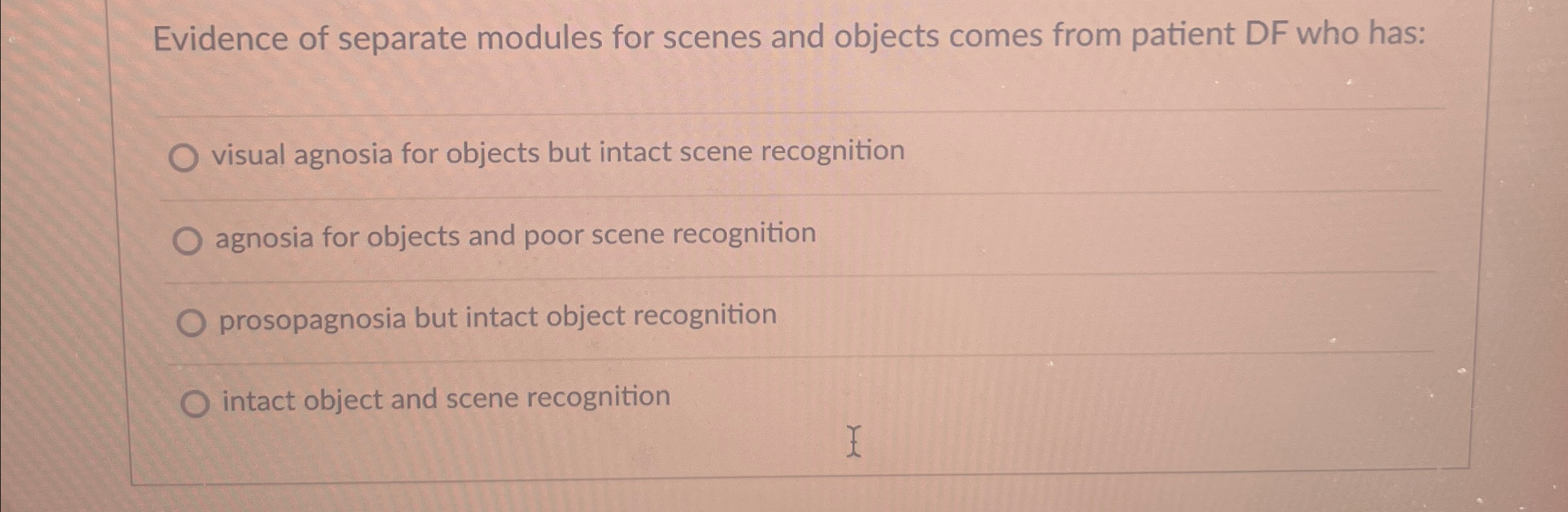 Solved Evidence of separate modules for scenes and objects | Chegg.com