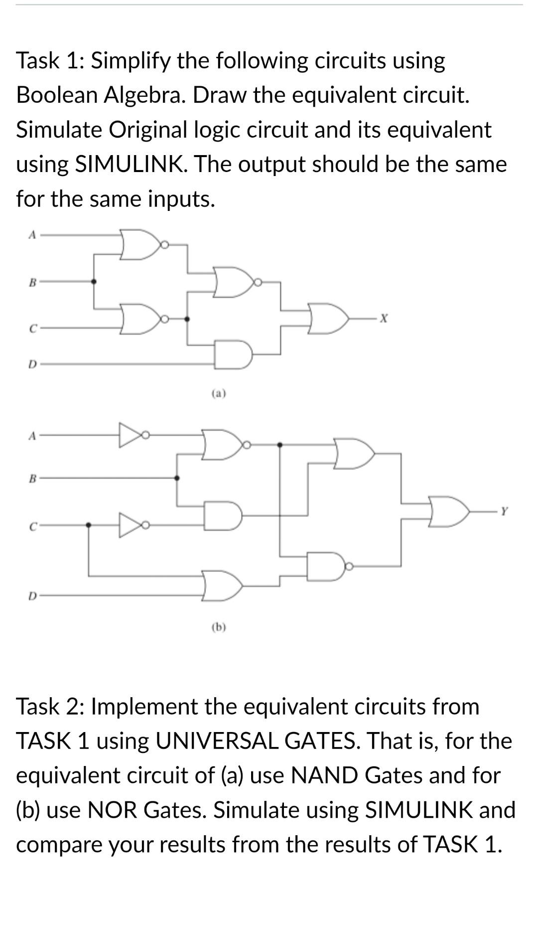 Solved Task 1: Simplify the following circuits using Boolean | Chegg.com