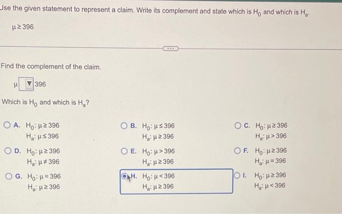 Solved Use the given statement to represent a claim. Write | Chegg.com