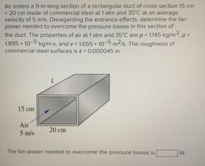 Solved Air enters a 9-m-long section of a rectangular duct | Chegg.com