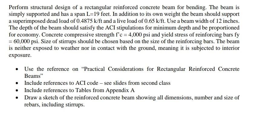 Solved Perform structural design of a rectangular reinforced | Chegg.com