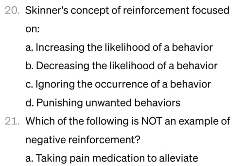 Solved Skinner's concept of reinforcement focused on:a. | Chegg.com