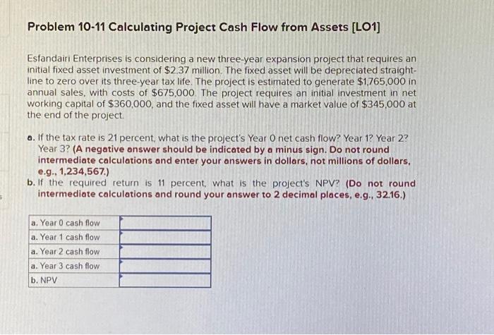 Solved Problem 10-11 Calculating Project Cash Flow from | Chegg.com