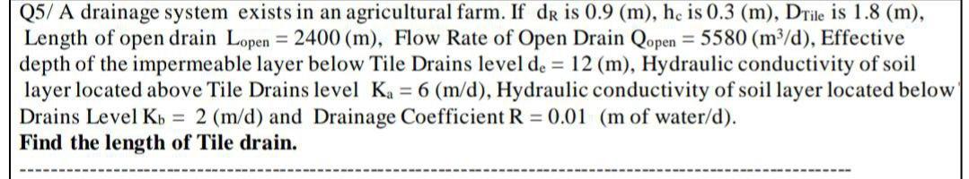 Solved Q5/ A drainage system exists in an agricultural farm. | Chegg.com