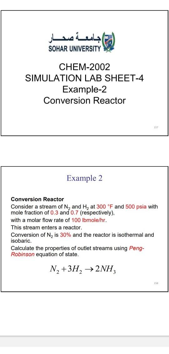 Solved Conversion Reactor Consider a stream of N2 and H2 at | Chegg.com