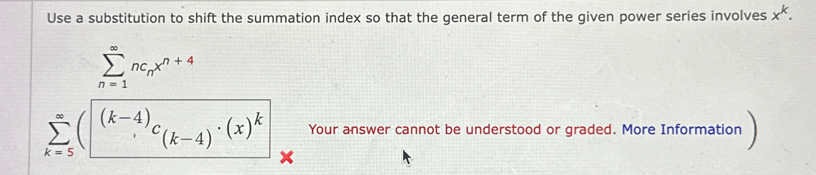 Solved Use a substitution to shift the summation index so | Chegg.com
