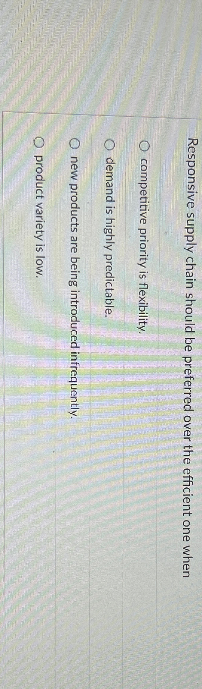 Solved Responsive supply chain should be preferred over the | Chegg.com