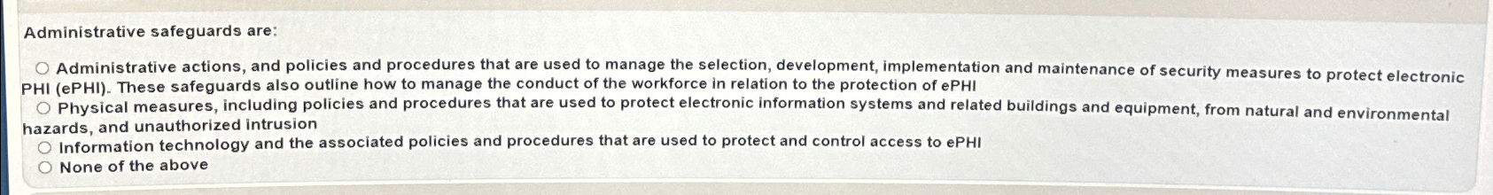Solved Administrative Safeguards Are Phi Ephi ﻿these