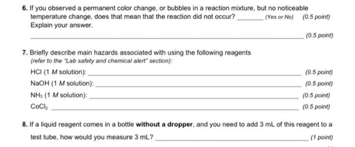 Solved 6. If you observed a permanent color change, or | Chegg.com