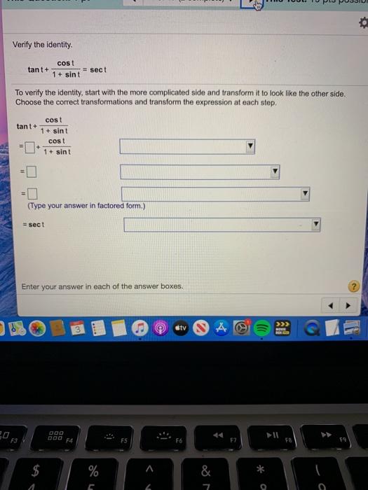 Solved Verify the identity. cost tant + = sect 1 + sint To | Chegg.com