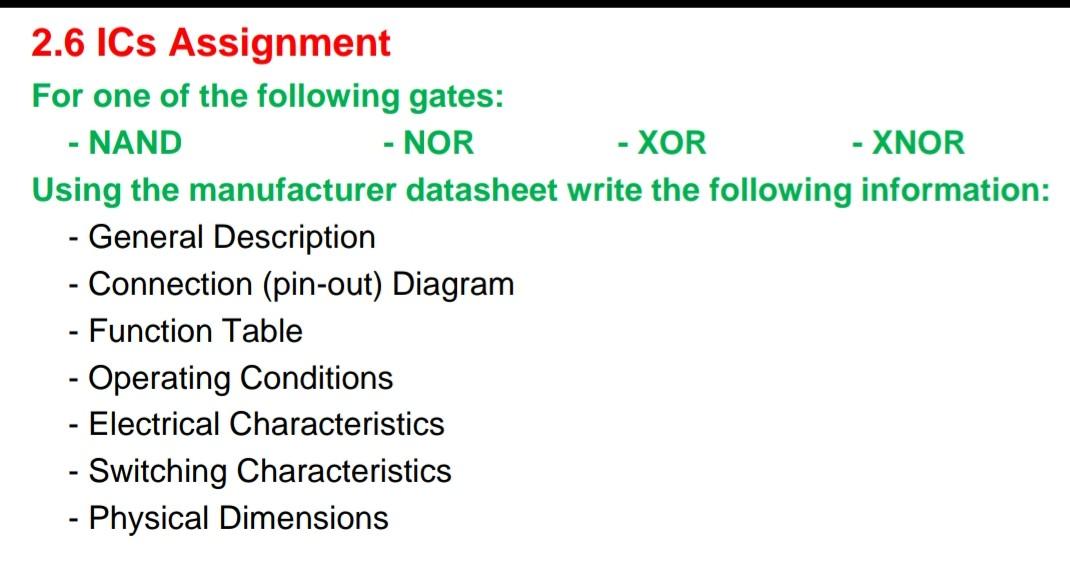 Solved 2.6 ICs Assignment For one of the following gates: - | Chegg.com