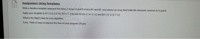 Solved Write a function template intersect that takes 2 | Chegg.com