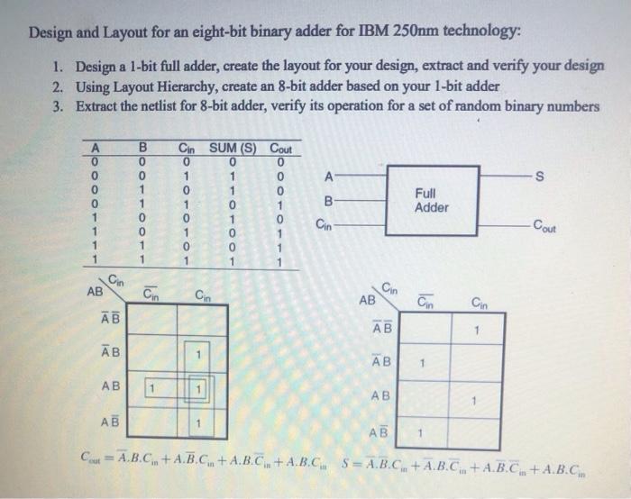 Solved Design and Layout for an eight-bit binary adder for | Chegg.com