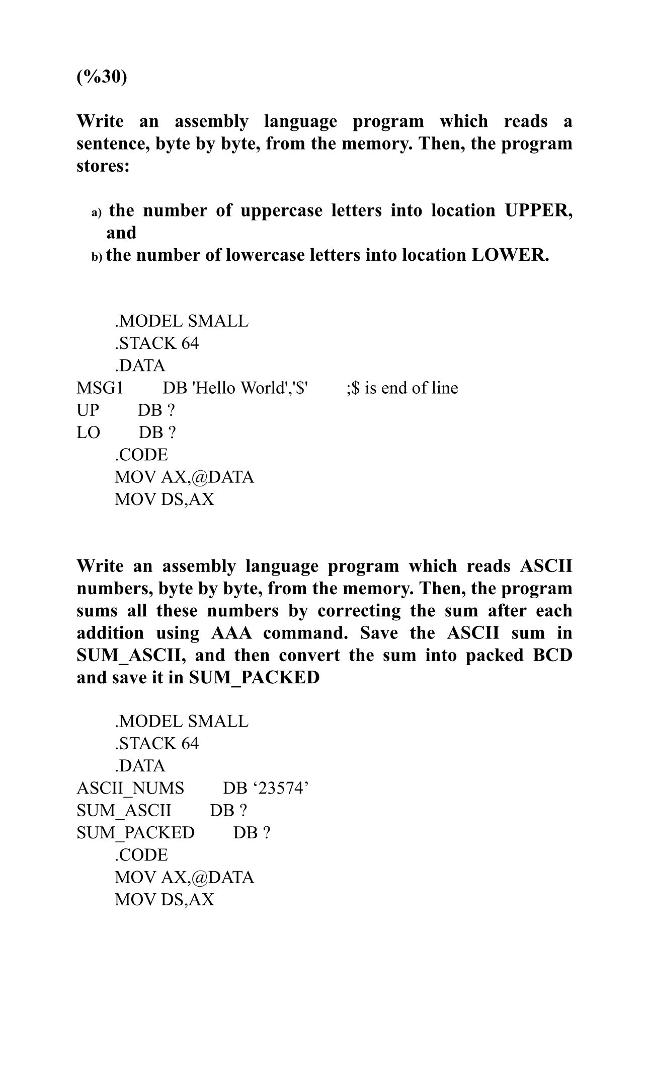 Solved (%30)Write an assembly language program which reads | Chegg.com