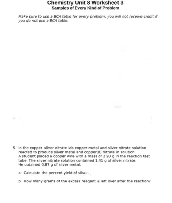 Solved Chemistry Unit 8 Worksheet 3 Samples of Every Kind of | Chegg.com