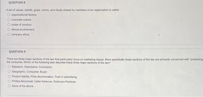 Solved A set of values, beliefs, goals, normis, and rituals | Chegg.com