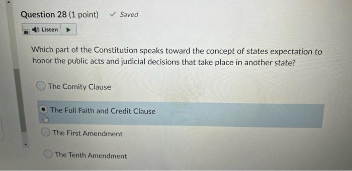 Which part of the Constitution speaks toward the | Chegg.com