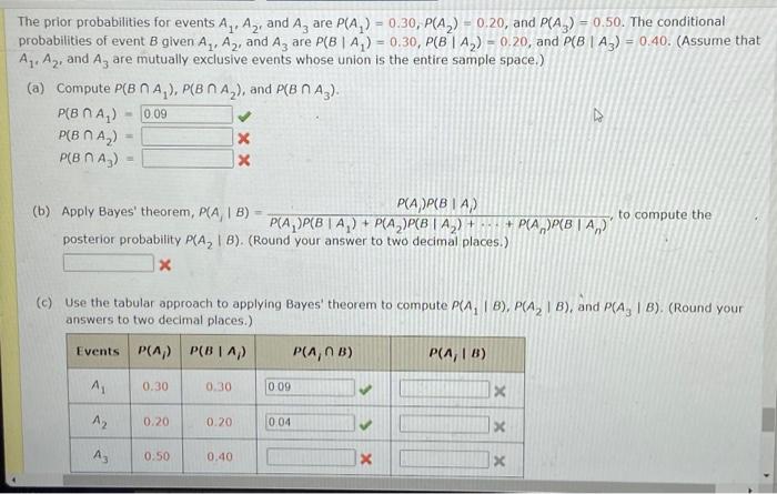 Solved The prior probabilities for events A1,A2, and A3 are | Chegg.com