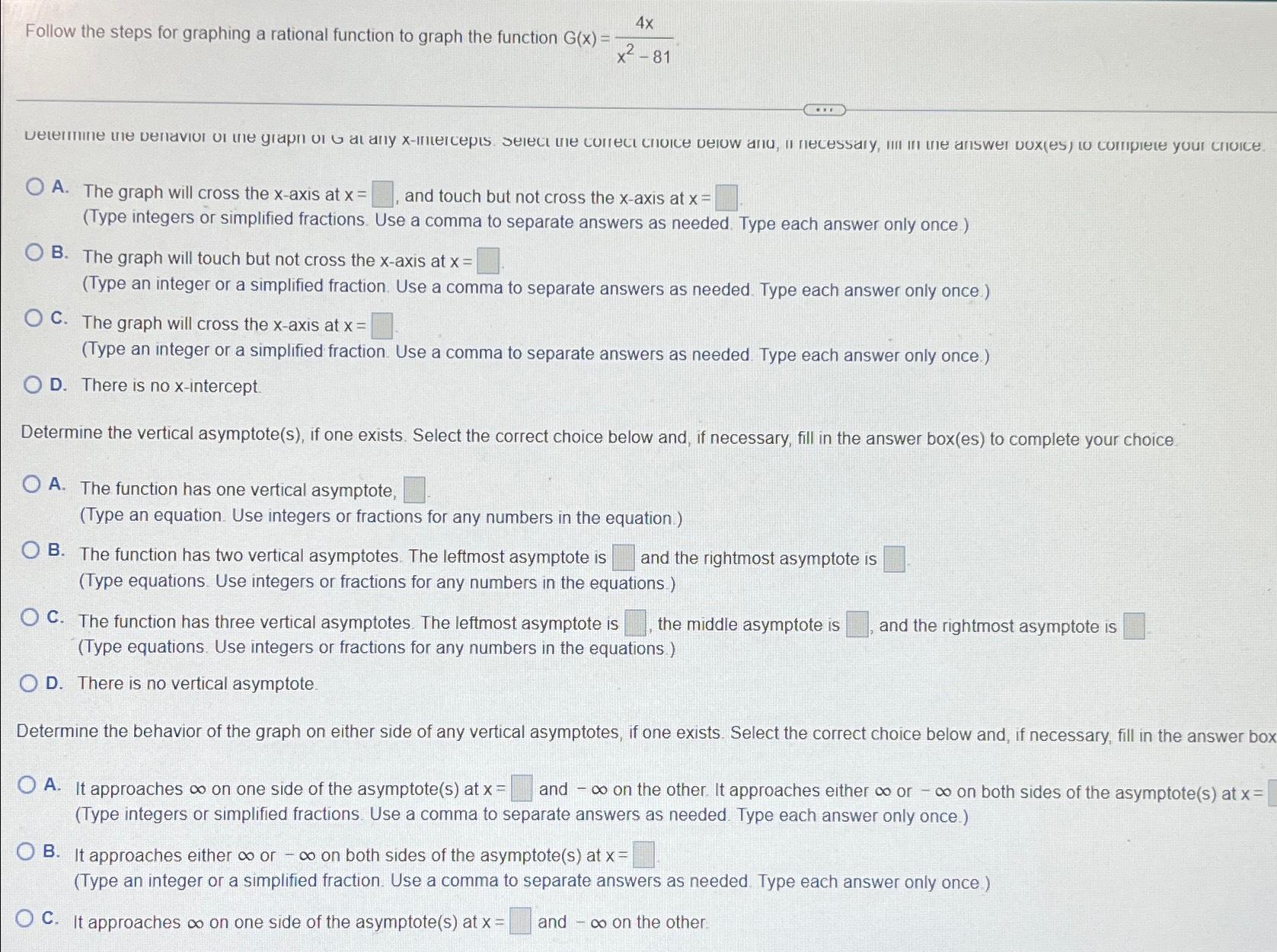 Solved Follow the steps for graphing a rational function to | Chegg.com