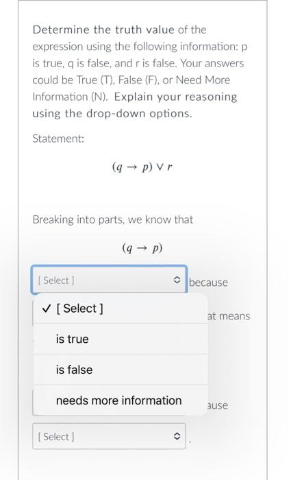 Solved Determine the truth value of the expression using the | Chegg.com