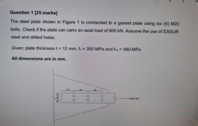 Solved Question 1 [25 ﻿marks]The steel plate shown in Figure | Chegg.com