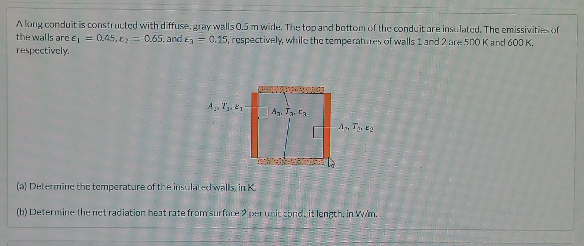 Solved A long conduit is constructed with diffuse, gray | Chegg.com
