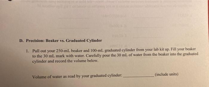 Solved D. Precision: Beaker vs. Graduated Cylinder 1. Pull | Chegg.com