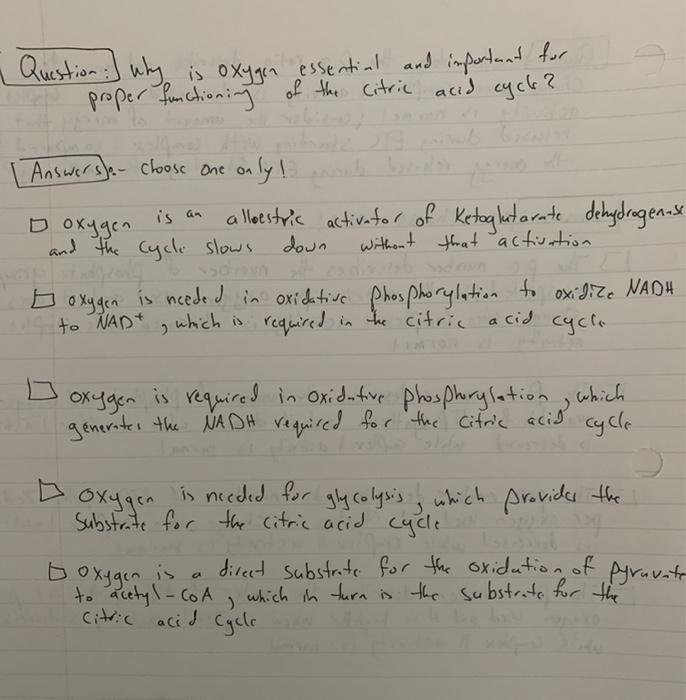 Solved Question : why is oxygen essential and important for | Chegg.com