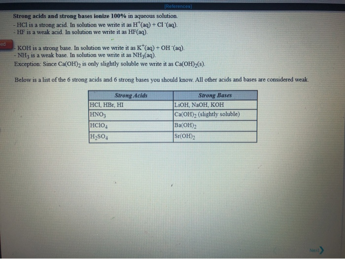 Solved (References) Strong acids and strong bases ionize | Chegg.com