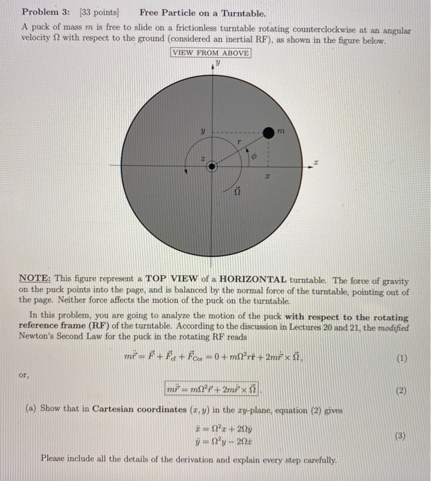 Solved Problem 3: (33 points) Free Particle on a Turntable. | Chegg.com